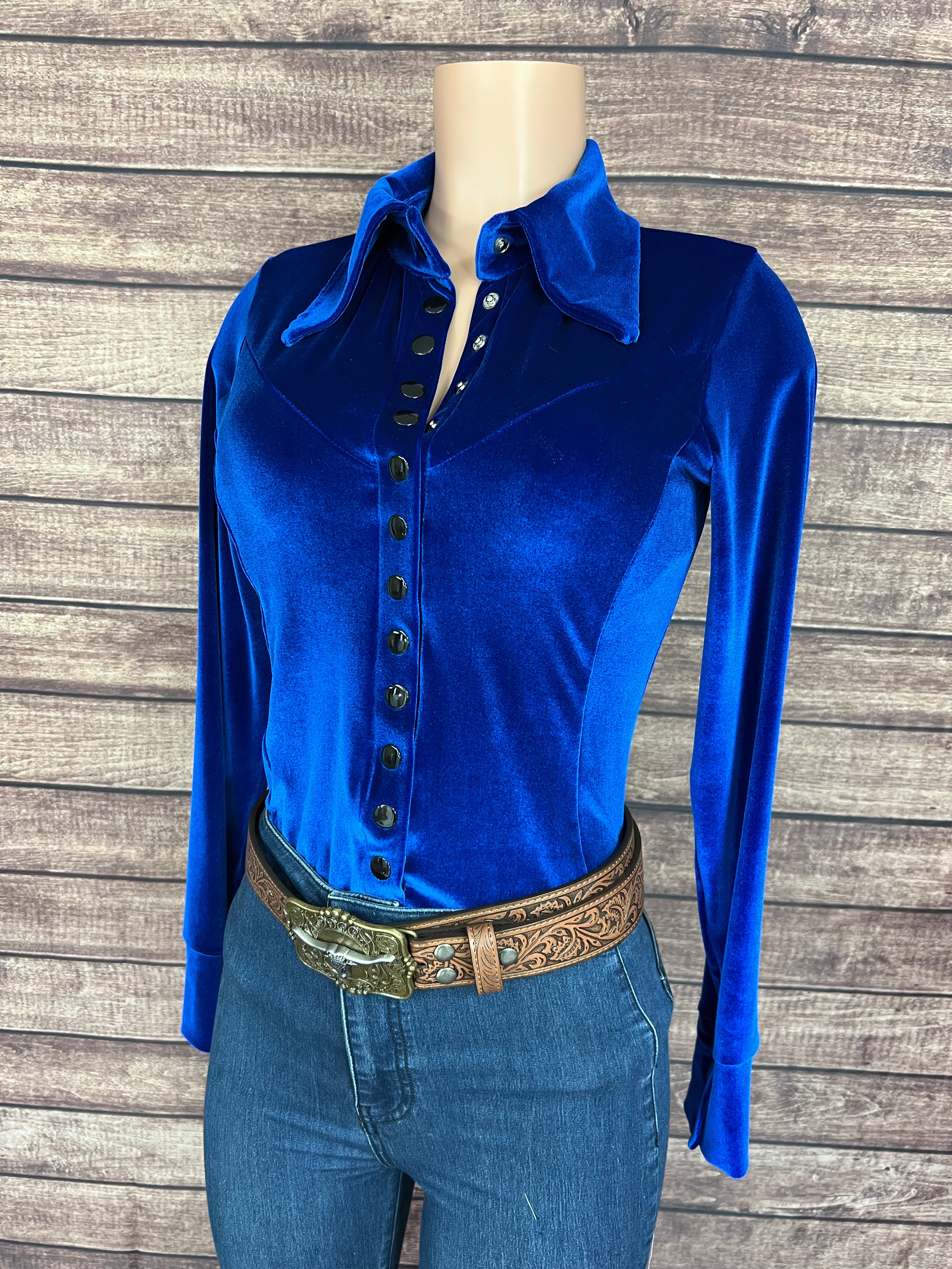 Sapphire Velvet Snap Front Rodeo Shirt - Riverside Rodeo Shirts